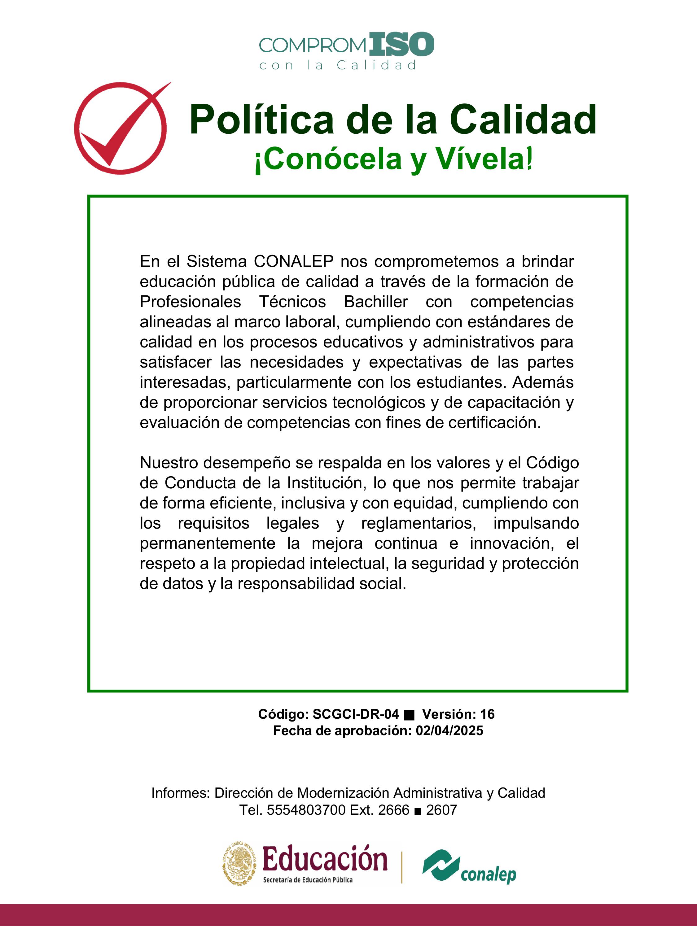 Política de Calidad | Colegio Nacional de Educación Profesional Técnica